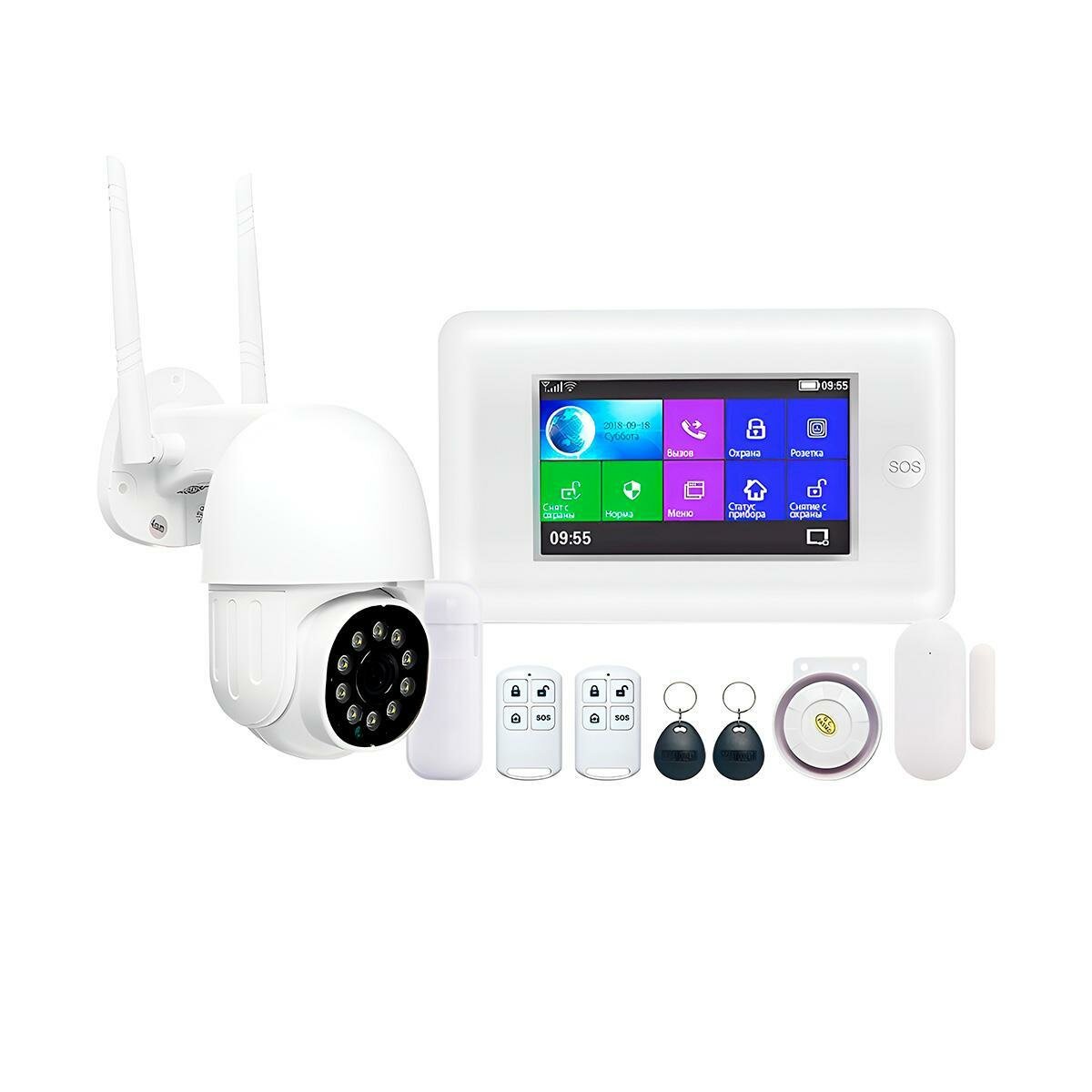 Беспроводная GSM видеосигнализация с уличной камерой Strazh Галактика-GSM и HD-ком 9826-ASW5-8GS (W4636RU) GSM сигнализация для дачи и в гараж.