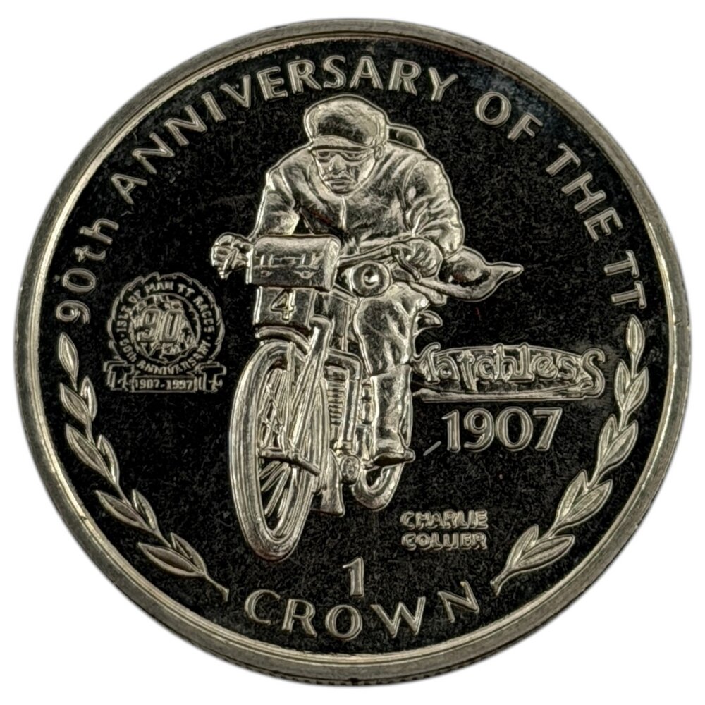 Остров Мэн 1 крона 1997 г. (90 лет Мотогонкам "Tourist Trophy" - Чарли Коллиер)