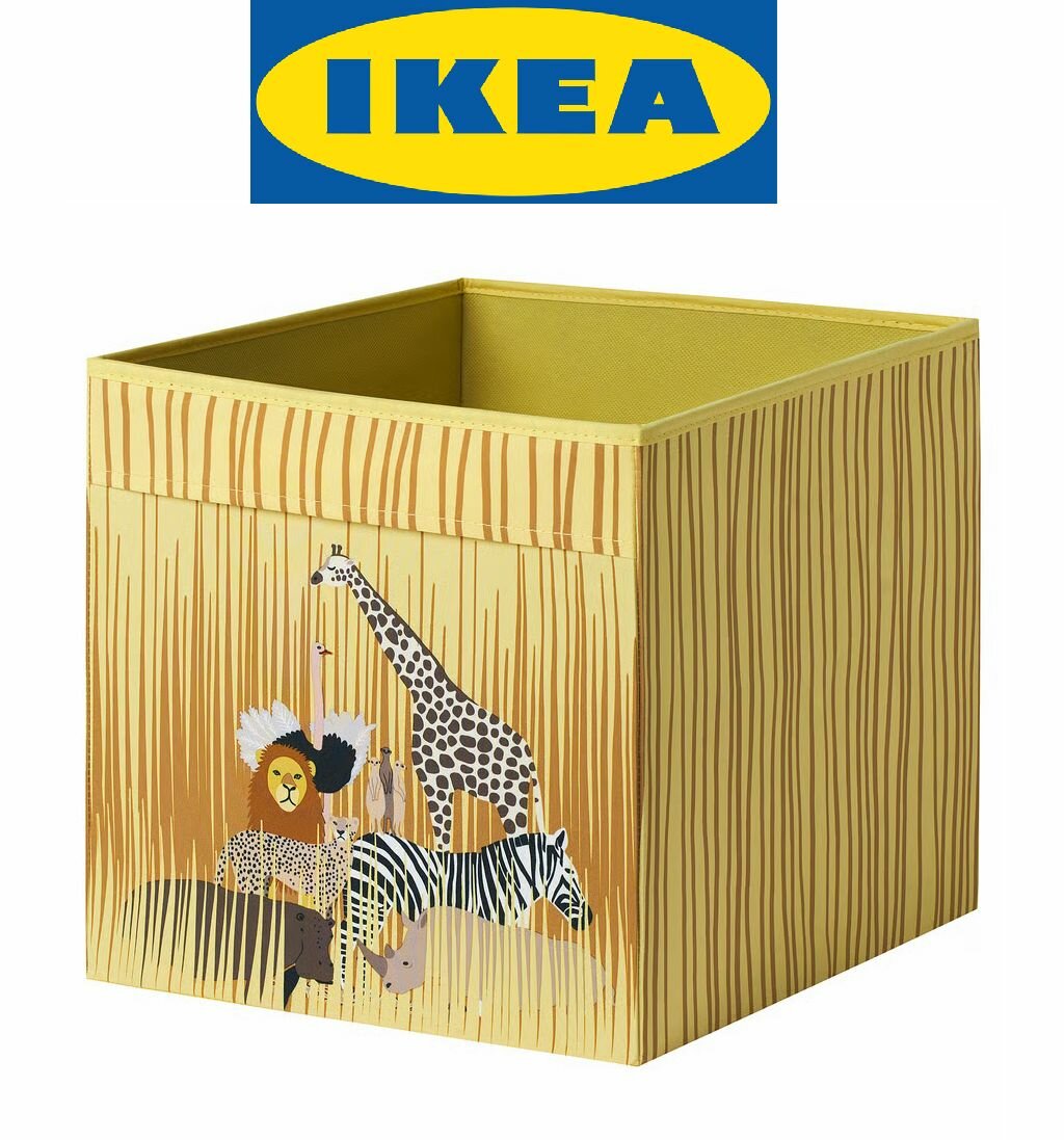Коробка для хранения IKEA SANDLOPARE Икеа Сандлопаре, 33x38x33 см, узор животные, жёлтый