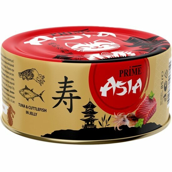 Влажный корм для кошек Prime Asia Тунец с каракатицей в желе 12шт.*85 г