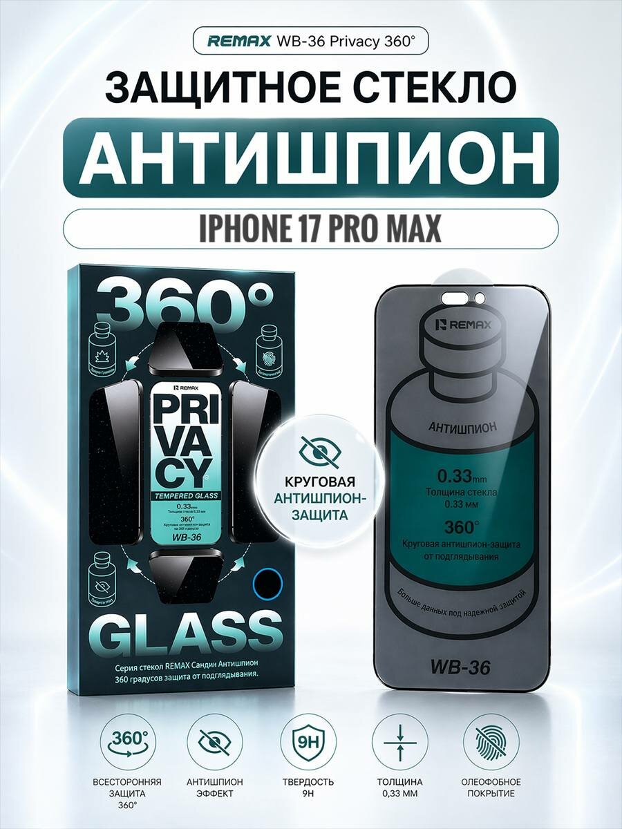 Стекло антишпион REMAX WB-36 для iPhone 17 Pro Max, защита 360 градусов для Айфон 17 Про Макс
