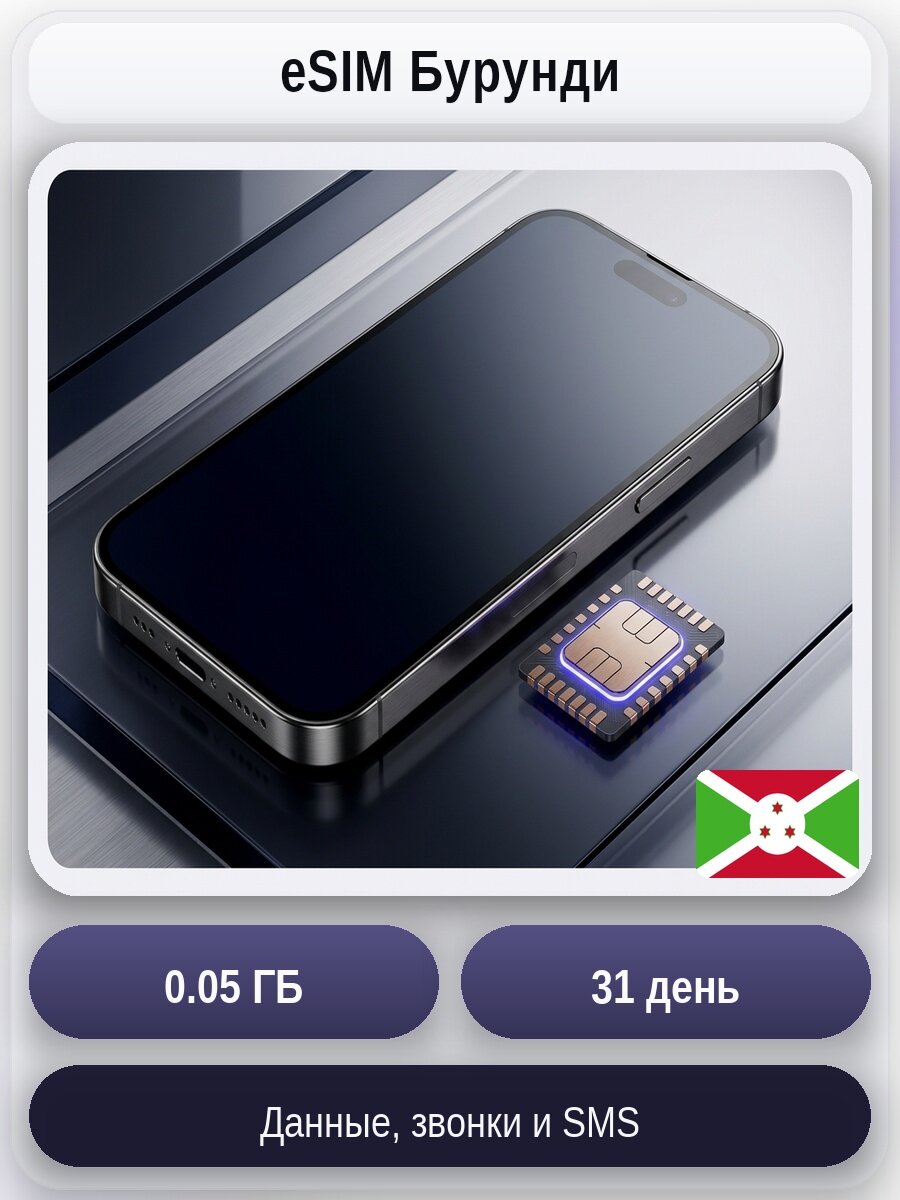 ESIM для мобильного интернета и связи 50МБ на 31 день | Бурунди | Виртуальная СИМ-карта