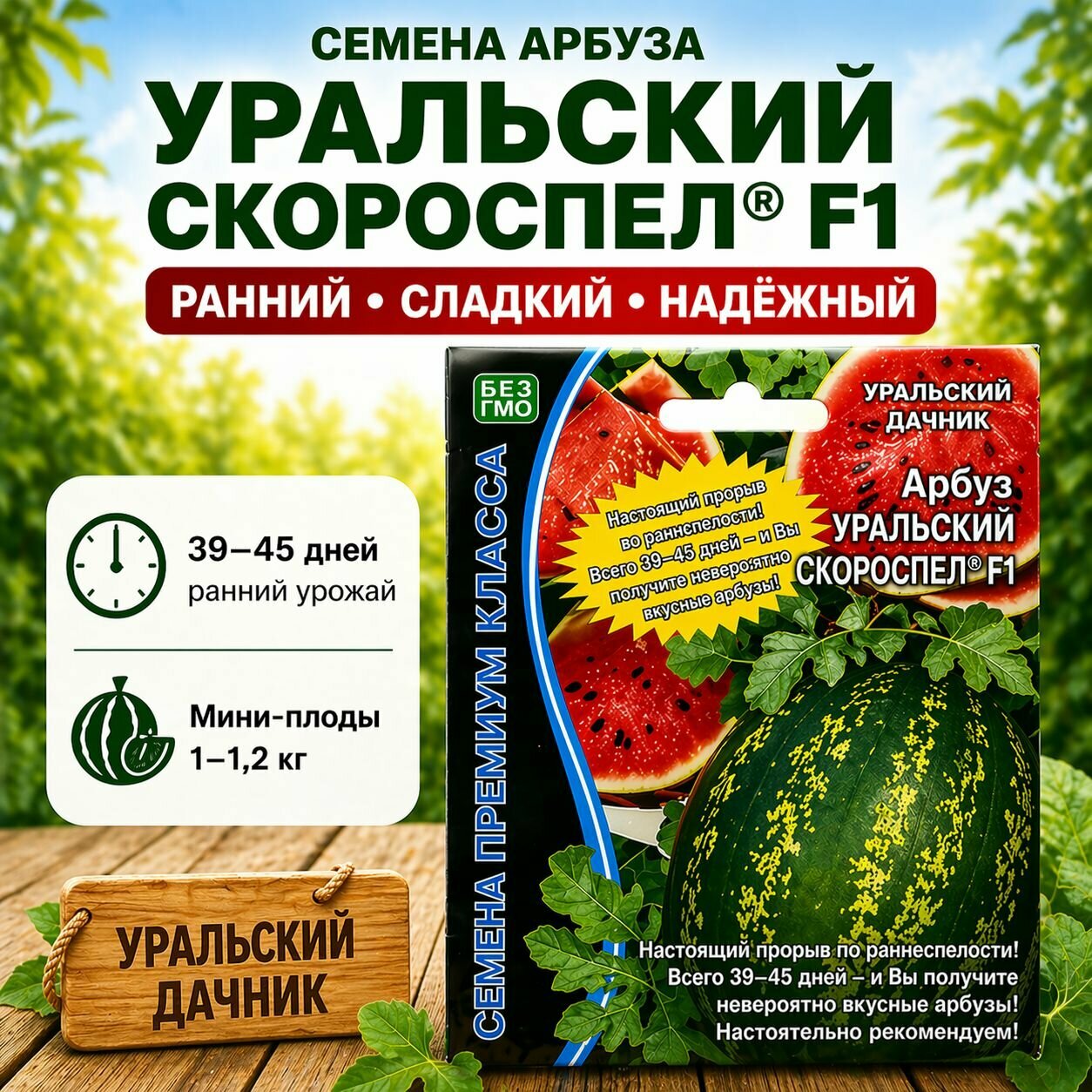 Семена арбуза Уральский скороспелый ранний сорт Уральский дачник