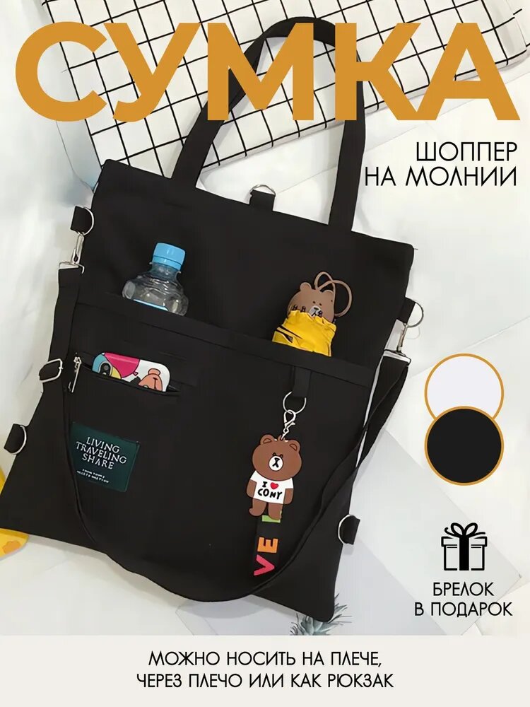 Сумка шоппер женский через плечо на молнии, спортивный рюкзак в школу, поясная сумочка