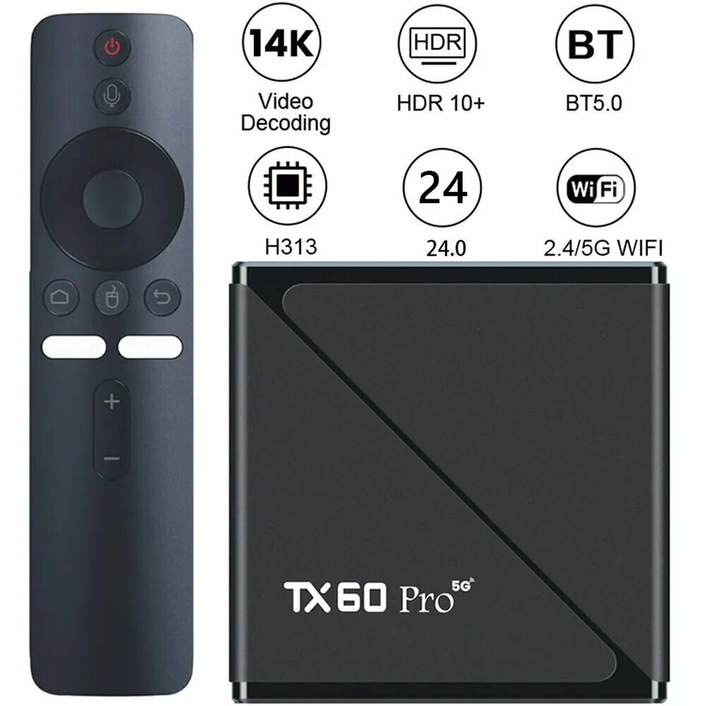 Телевизионная приставка TX60 PRO на Android 24 с 16 ГБ ОЗУ и 256 ГБ ПЗУ, Wi-Fi 6, HDMI 2.0