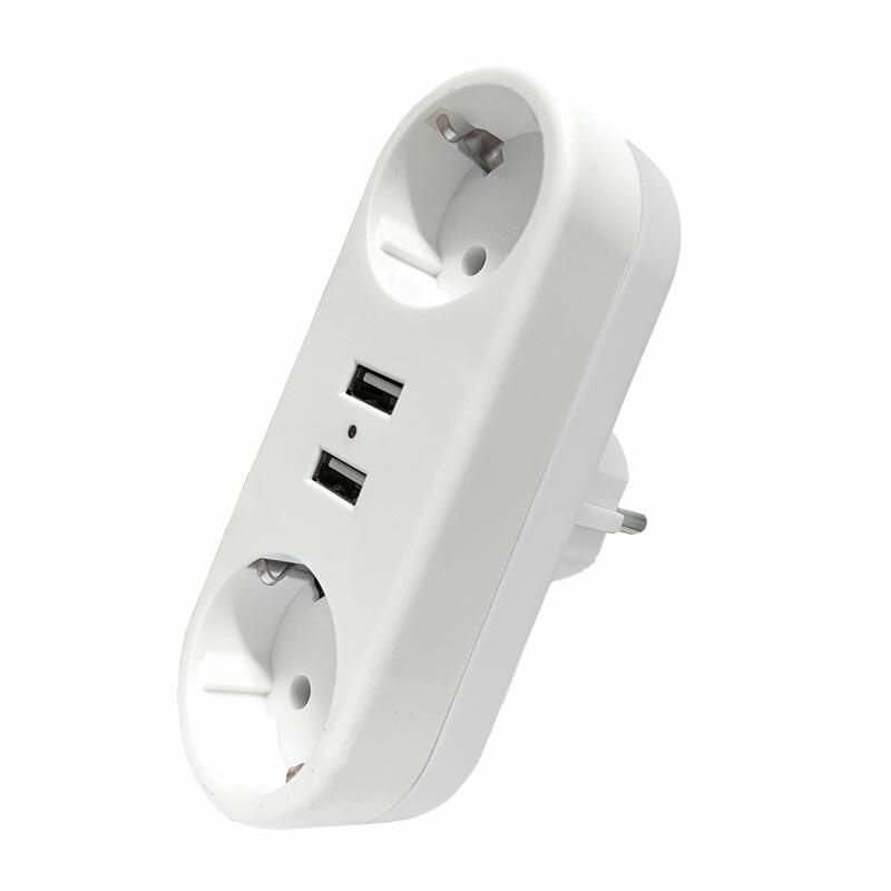 Разветвитель 2-м плоский с заземл.16А 2USB А+А 2.4А 3500Вт бел. DOMTOK 2732