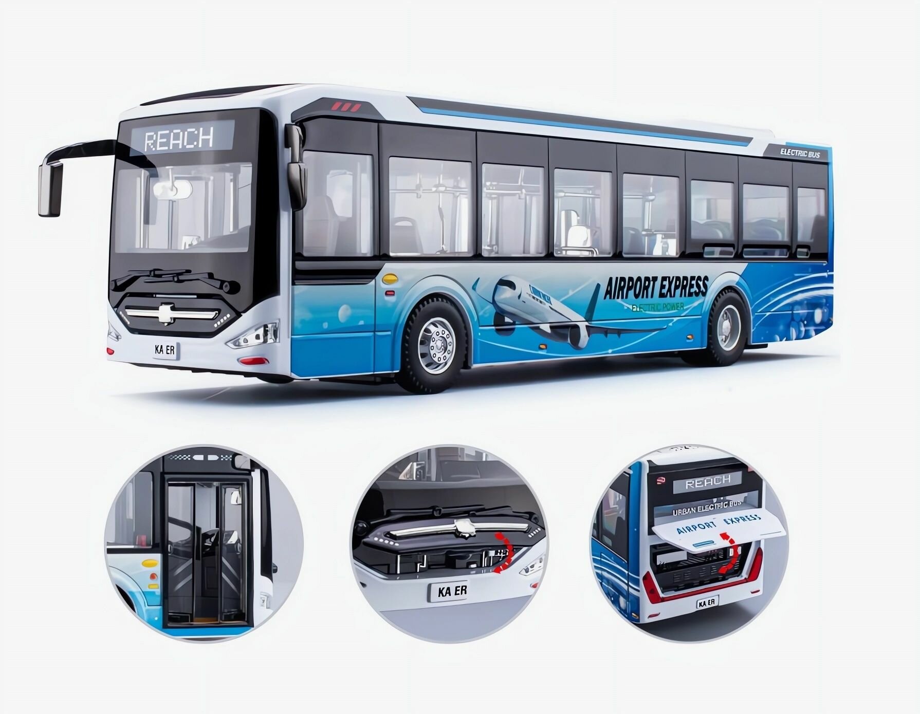 Коллекционный детализированный автобус "Аэропорта" со световыми эффектами. Масштаб 1:42 (Длина - 30 см)