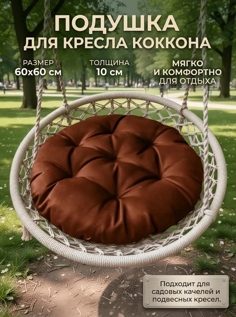 Подушка на подвесные качели BIO-TEXTILES "лофт", коричневая 60*60*10 холлофайбер