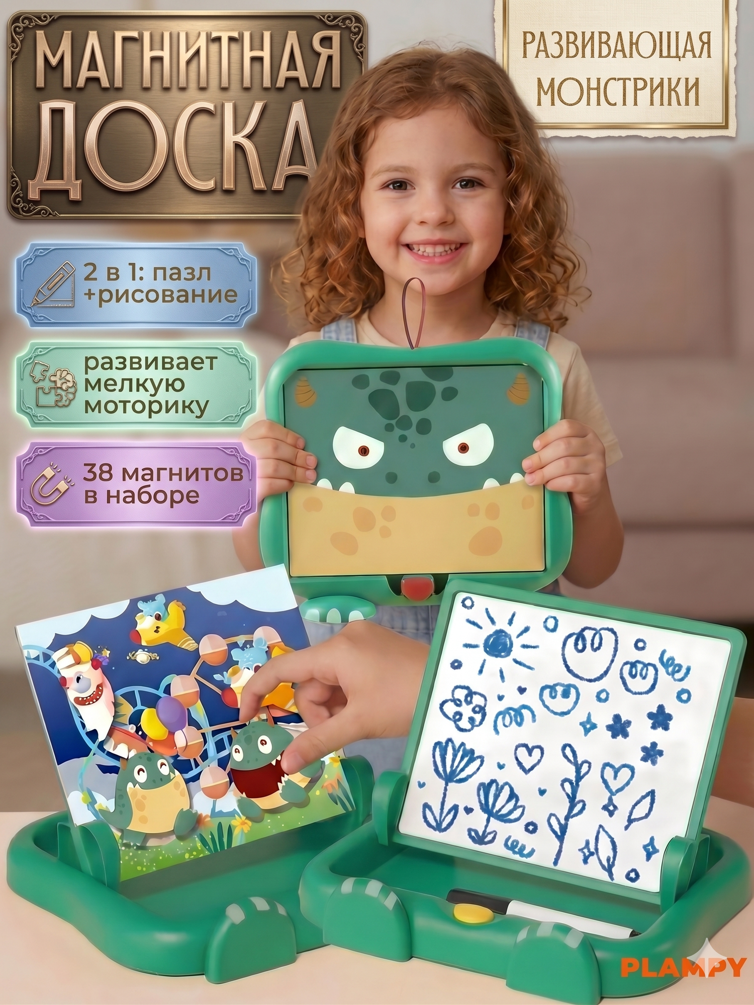 Развивающая игрушка для малышей / Магнитная доска / Доска для рисования