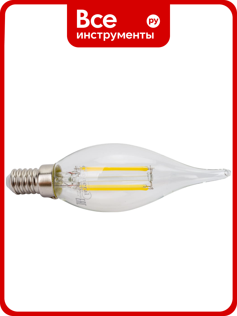 Светодиодная лампа General Lighting Systems Филамент прозрачный E14 10Вт 790Лм 4500К Нейтральный белый Свеча на ветру GLDEN-CWS-10-230-E14-4500 649919