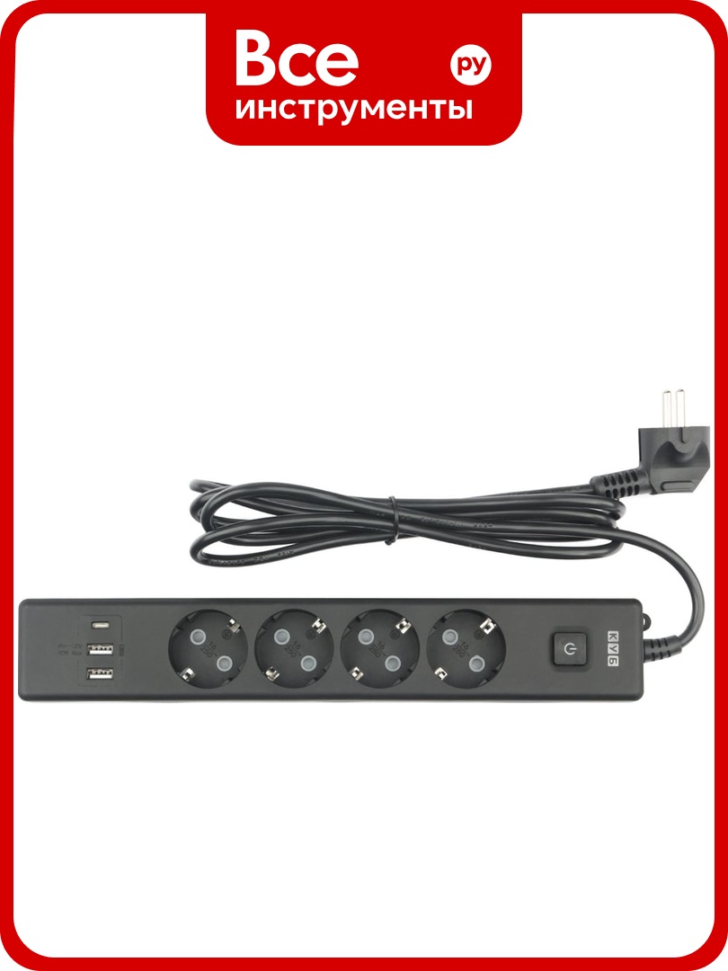 Бытовой удлинитель Power Cube, 4р с/з вык,3USB, 3500 Вт, 16А, 1.9 м, 3x1,0 (черный), PC-7B-2M