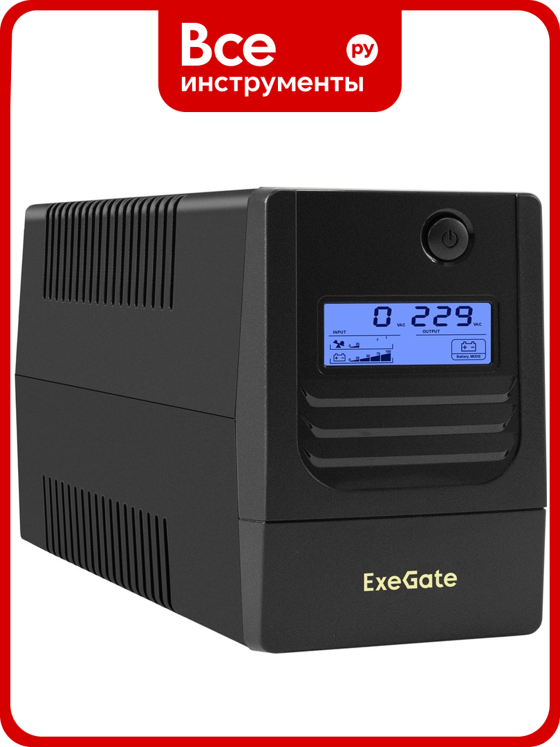 Источник бесперебойного питания ExeGate Smart LB-400. LCD. AVR.2SH 400VA/240W, LCD, AVR, 2 Schuko, батарея 12V 4.5Ah, Black 299626