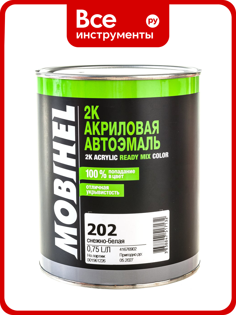 Краска Mobihel 202 Белая 2К, акриловая, банка, 0.75 л 41676902