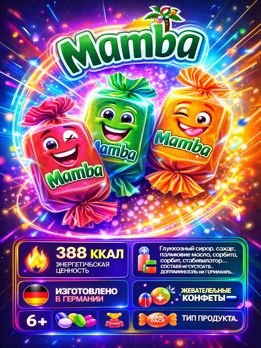 Конфеты жевательные MAMBA, 26,5г x 3 упаковки