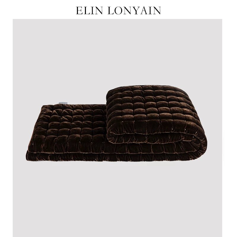 Плед-накидка Longyan Home Furnishing, современный, простой, темно-коричневый, из шелкового бархата, с вышивкой,