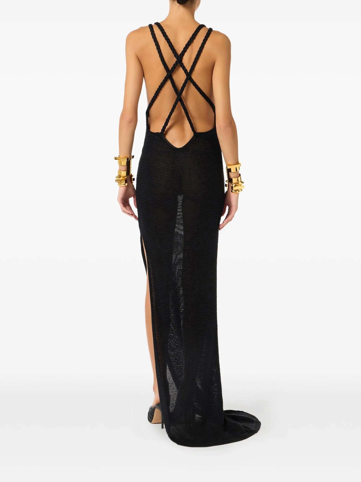 Платье Elisabetta Franchi Braided-strap maxi dress, размер 44, black/black — фото 1