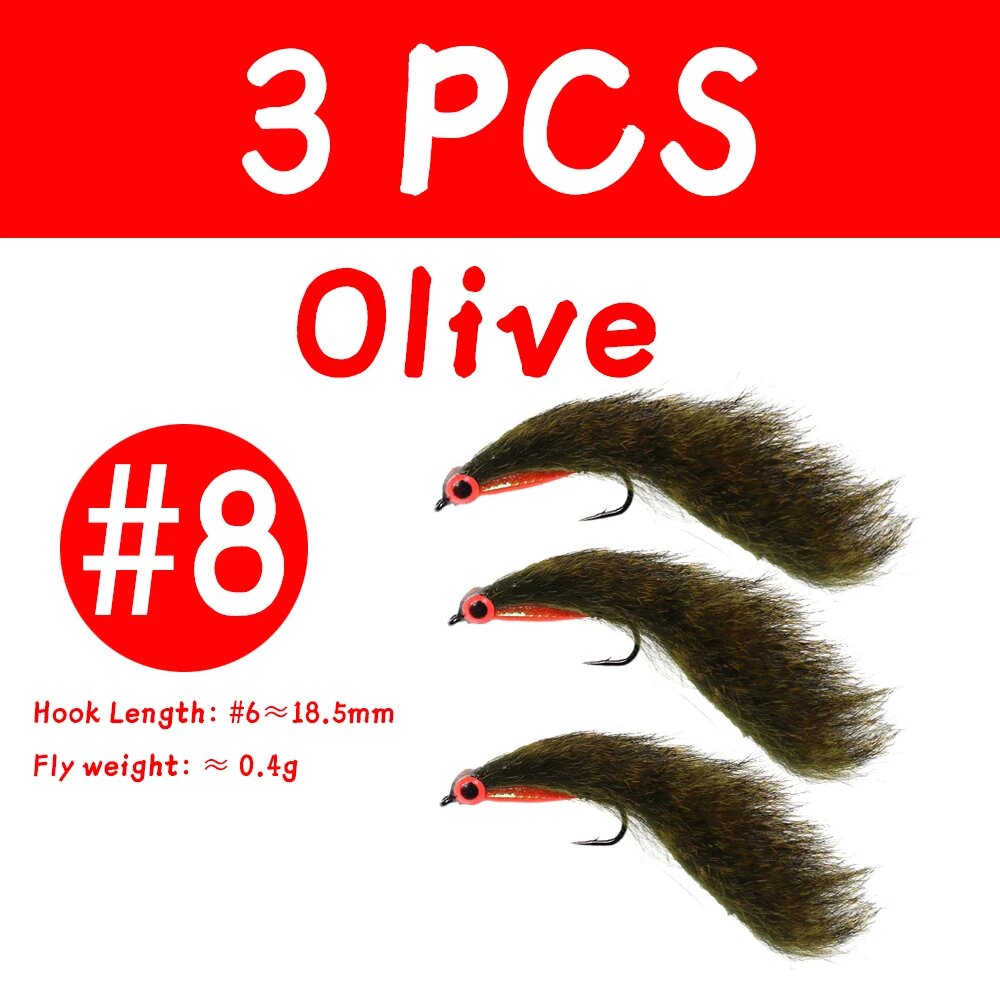 3шт. Мушки Zonker Olive, #8