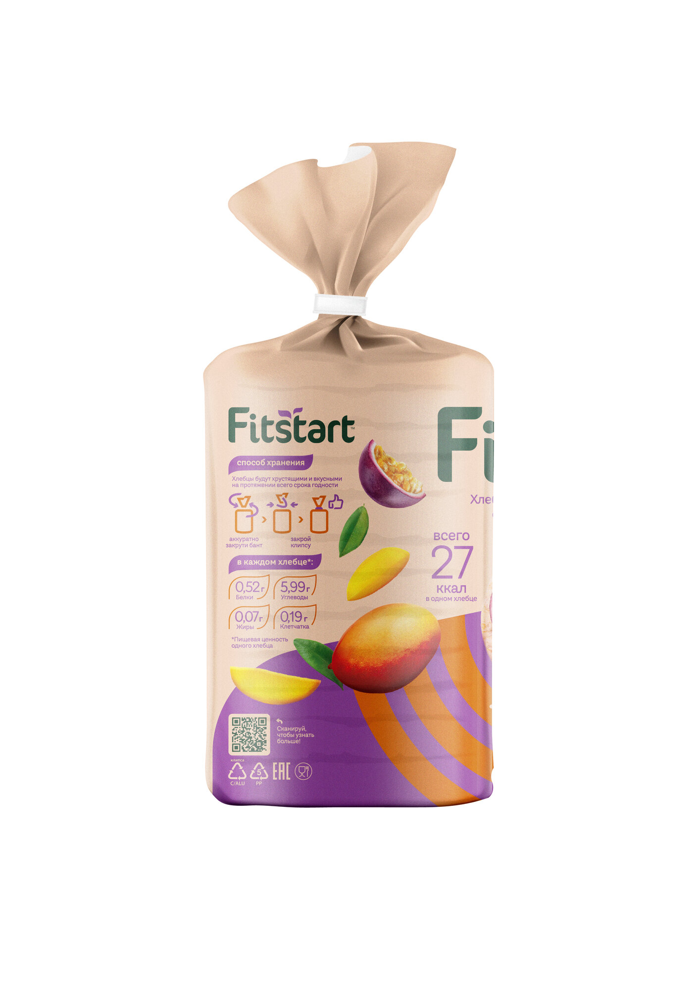Хлебцы FITSTART рисовые Манго-маракуйя, цельнозерновые, 100г — фото 1