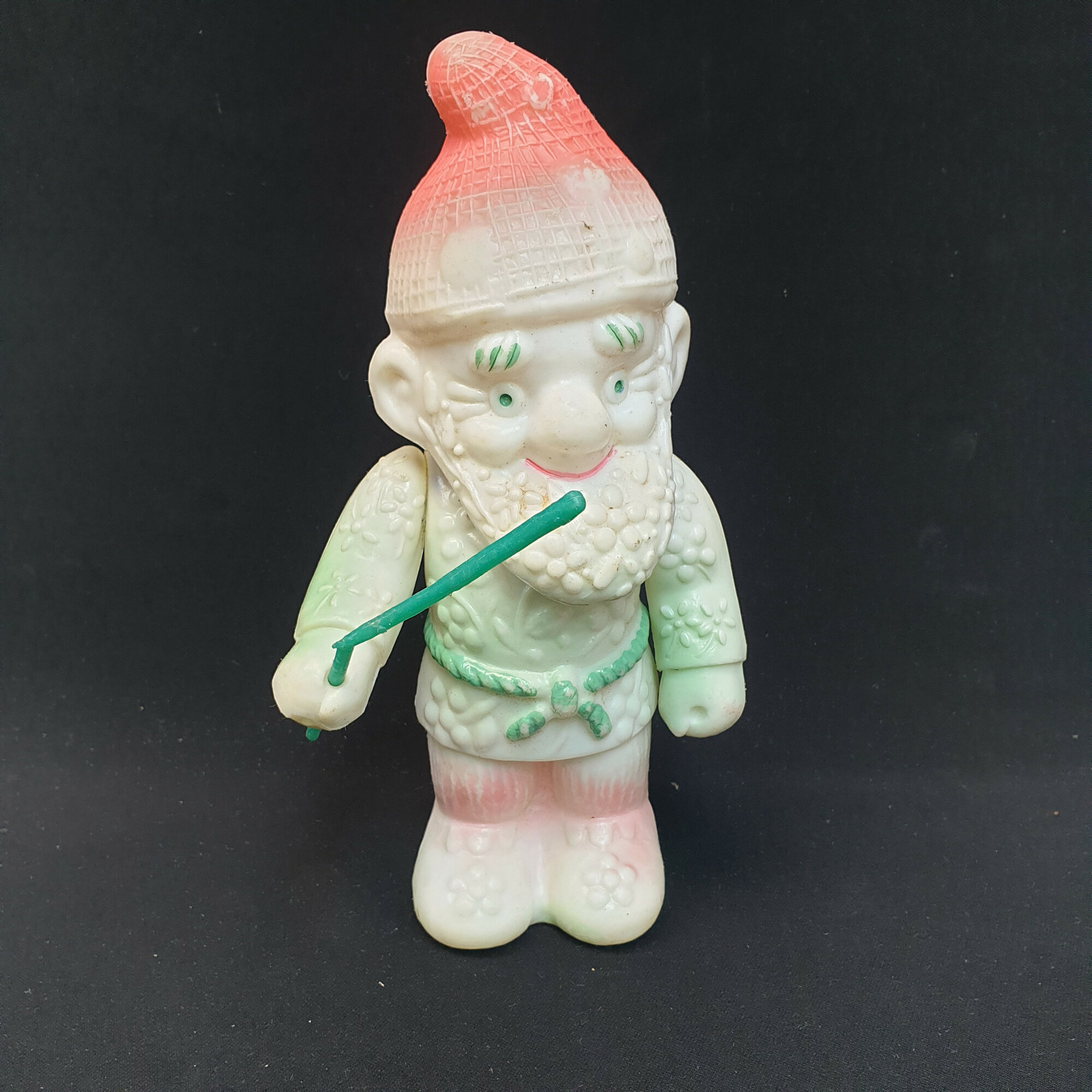 Винтажная игрушка СССР. Пластиковая фигурка гном с тростью, коллекционный новогодний декор