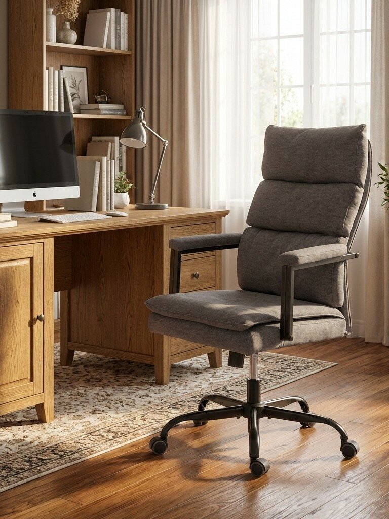 Кресло компьютерное офисное TetChair, с подлокотниками, серая ткань, регулировка высоты