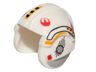 Minifigure, Headgear Helmet SW Rebel Pilot with Red Rebel Logo and Black and Yellow Stripes Pattern (Y-wing Pilot), x164pb14 White U