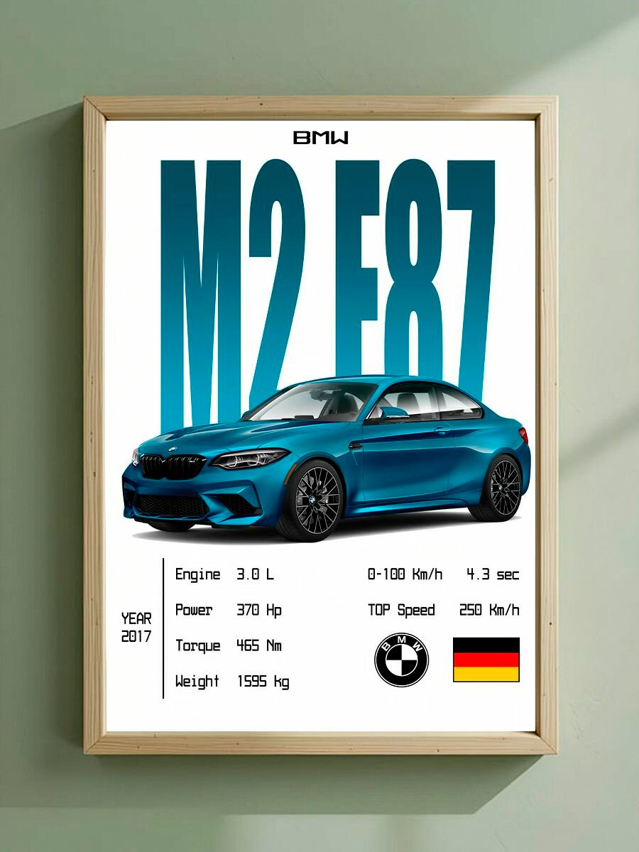 Постер, плакат на стену "Автомобиль BMW M2 F87" 42 см х 29,7 см (А3)