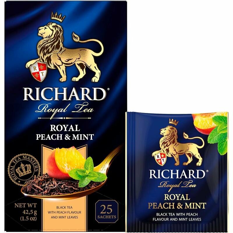 Чай Richard Royal Peach & Mint черный, ароматизированный, 25 сашет, 1423042