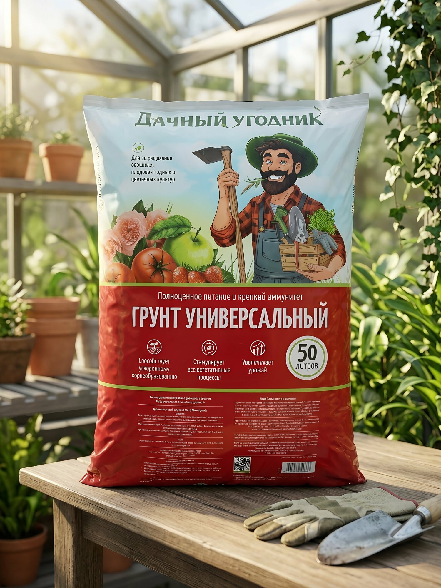 Грунт универсальный Peter Peat Дачный угодник 50 л для цветов, овощей и плодово-ягодных культур, обогащенный состав