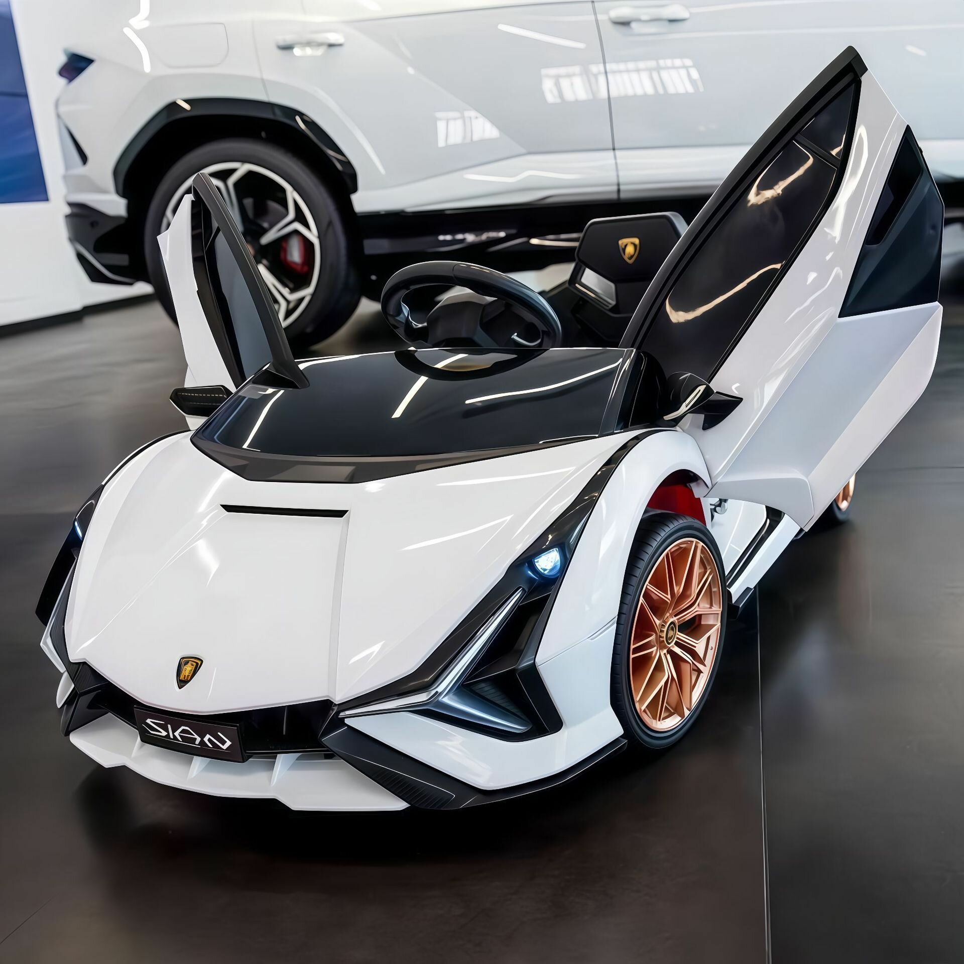 Детский электромобиль Lamborghini Veneno с дистанционным управлением, 12V, 2WD, кожаный салон, качание, для мальчика и девочки (Красный)