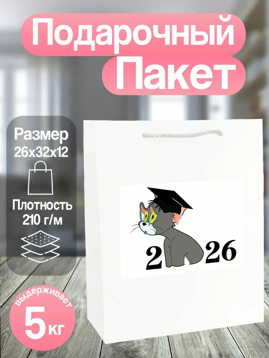 Пакет подарочный Выпускной 2026 Университет, упаковка для подарка, 26х31 см