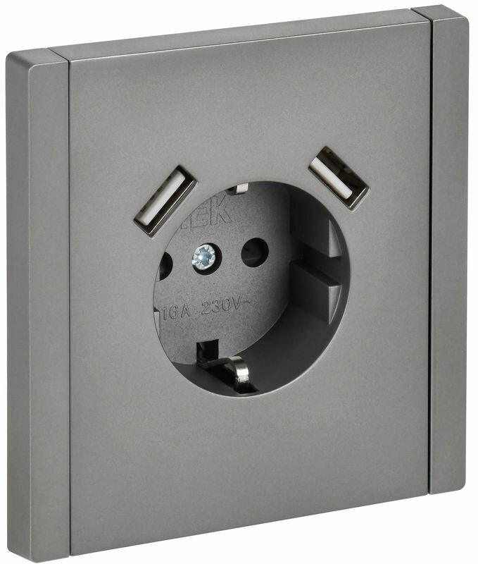 Розетка FORTE&PIANO FP545 16А USB A+A 3.1А с заземл. защ. шторки винт. крепл. сталь IEK FP-R14-16-U21-D31-K46