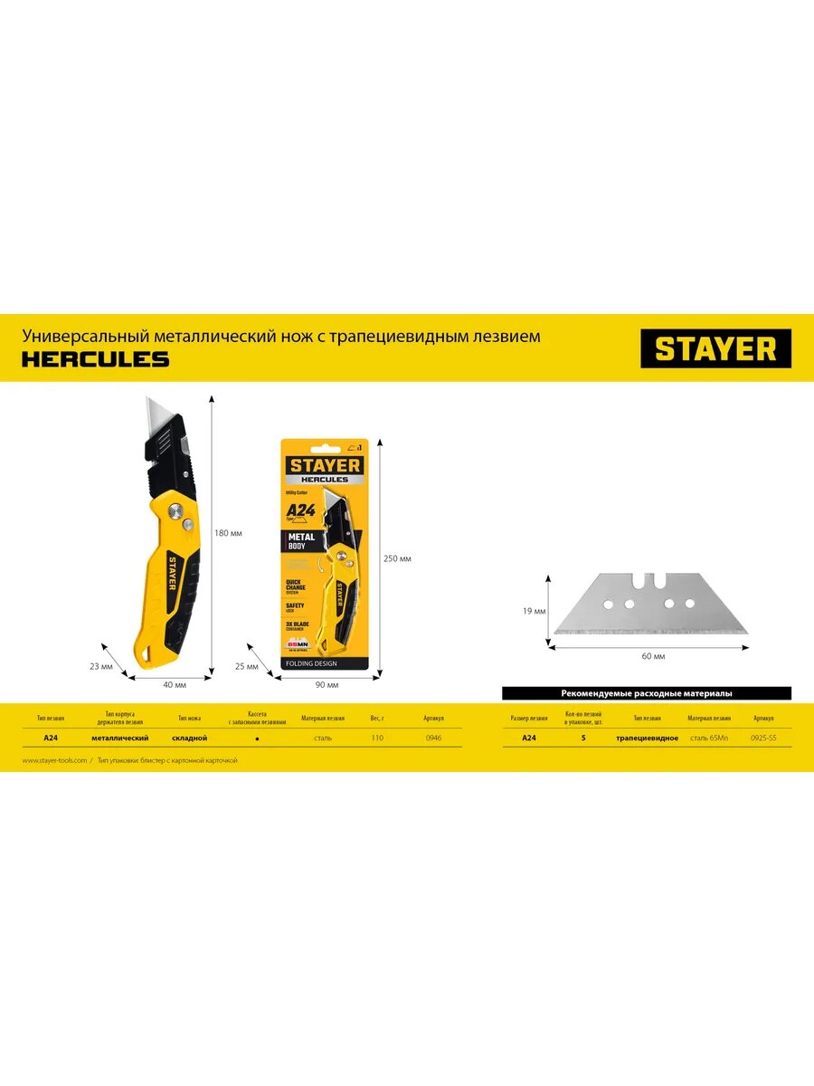 STAYER A24, 5 шт, трапециевидные лезвия, Professional (