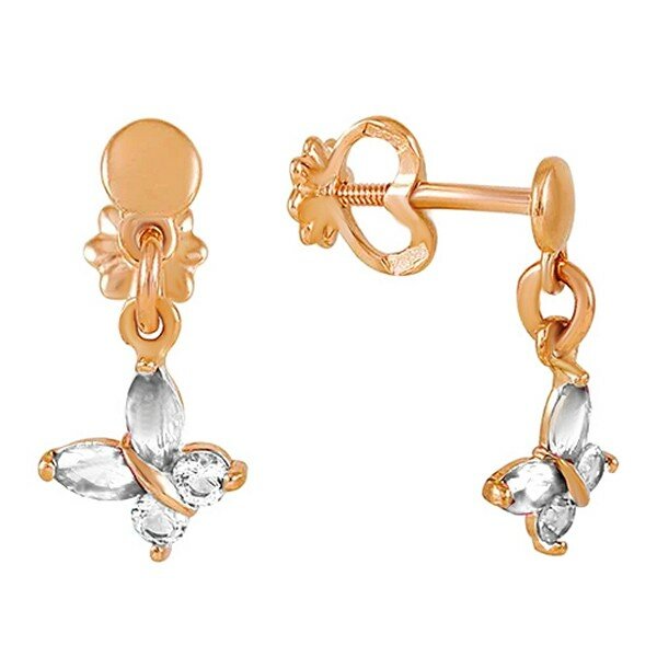 Серьги, красное золото, 585 проба, фианит