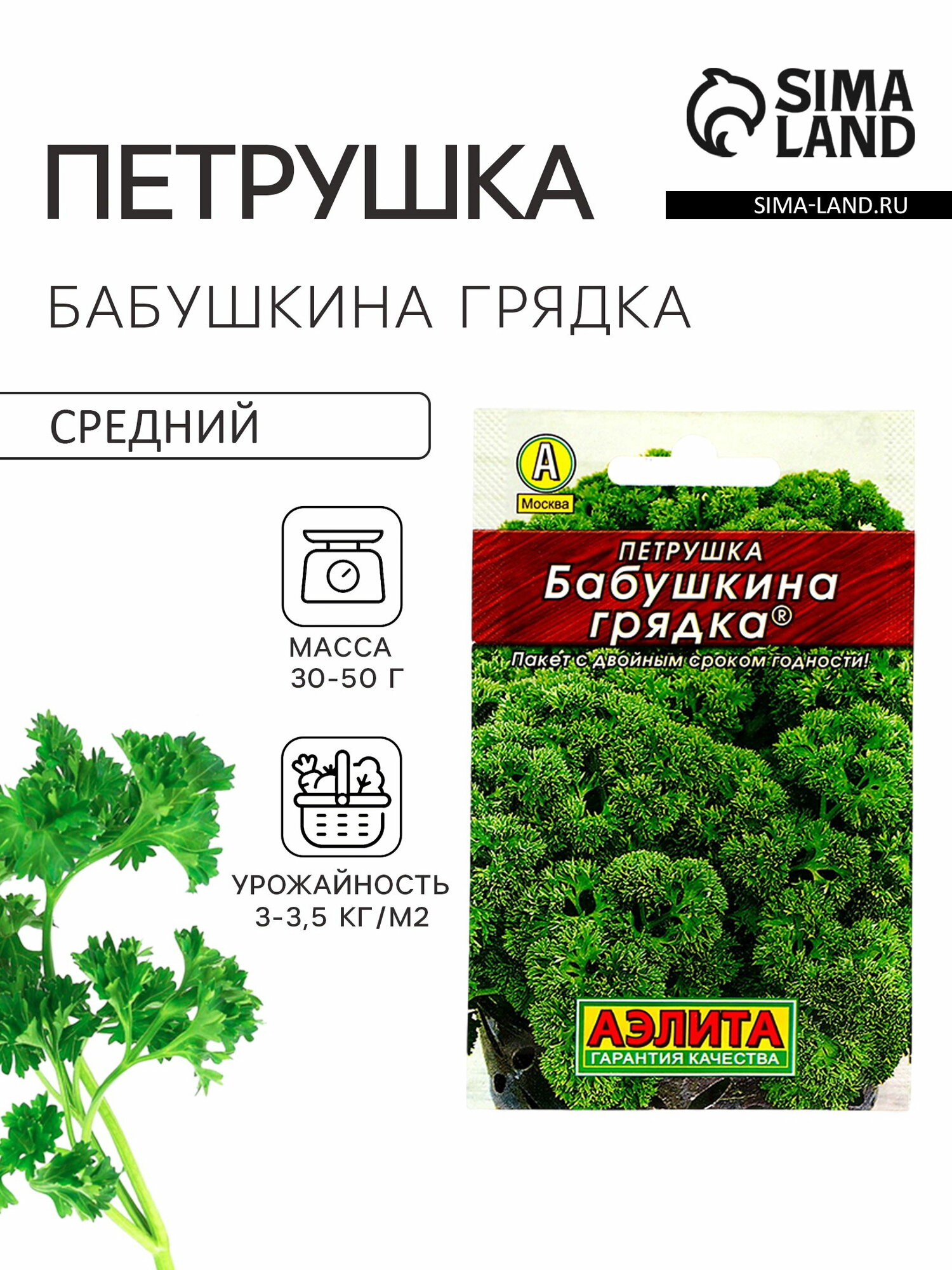 Семена Петрушка кудрявая "Бабушкина грядка", 2 г, "Аэлита", посев (посадка) в грунт: апрель, 3 шт.