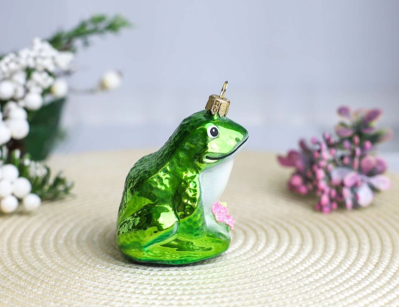 Ёлочная игрушка лягушка, 85 мм, Елочка С2124