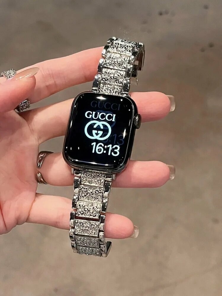 Металлический ремешок для Apple Watch Series 10 46 мм/Series 1-9 , SE , Ultra и Ultra 2 42 мм , 44 мм , 45 мм , 49 мм, со стразами, металлический браслет