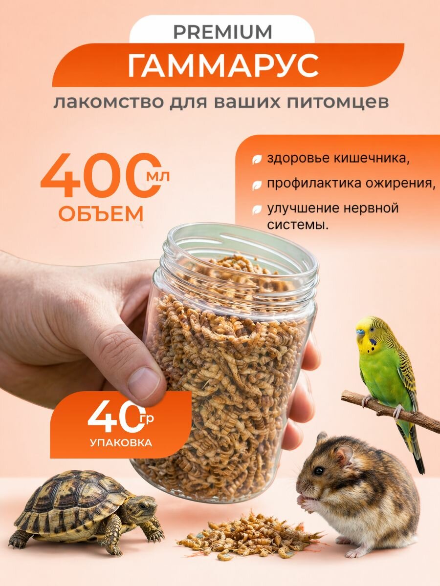 Гаммарус 40 гр для черепах, крыс, аквариумных рыбок, хомяков, улиток корм для рептилий и грызунов корм для рыб и улиток