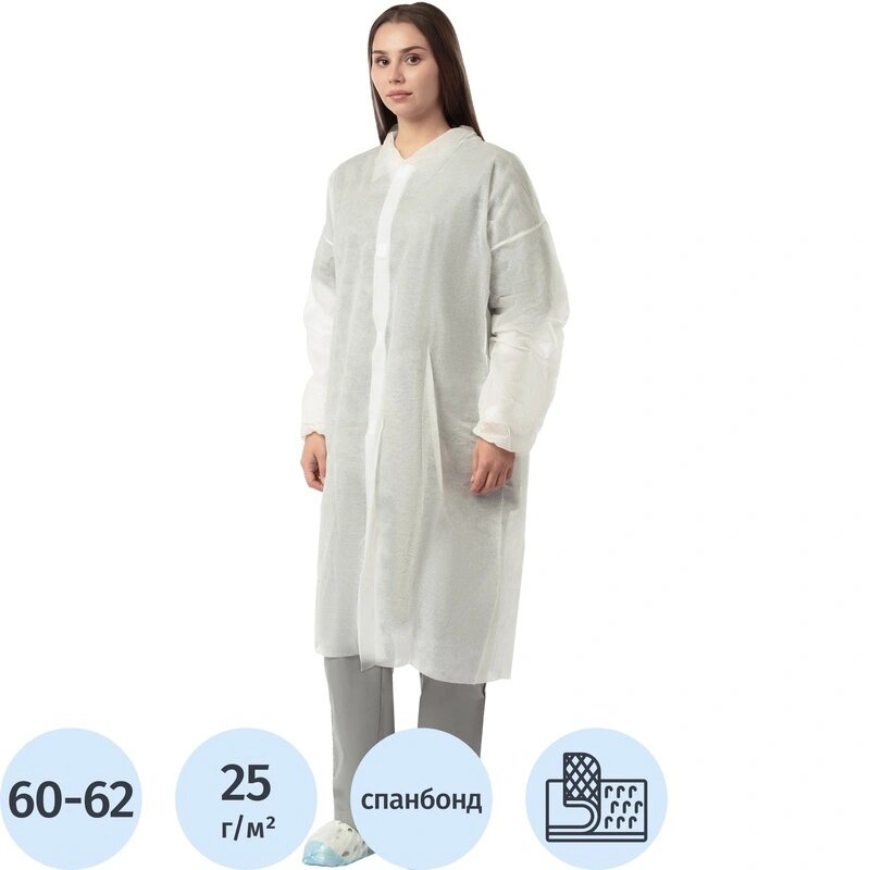 Халат н/с процед, на 4-х лип, XXXL, пл 25, белый, комус, 10шт/уп