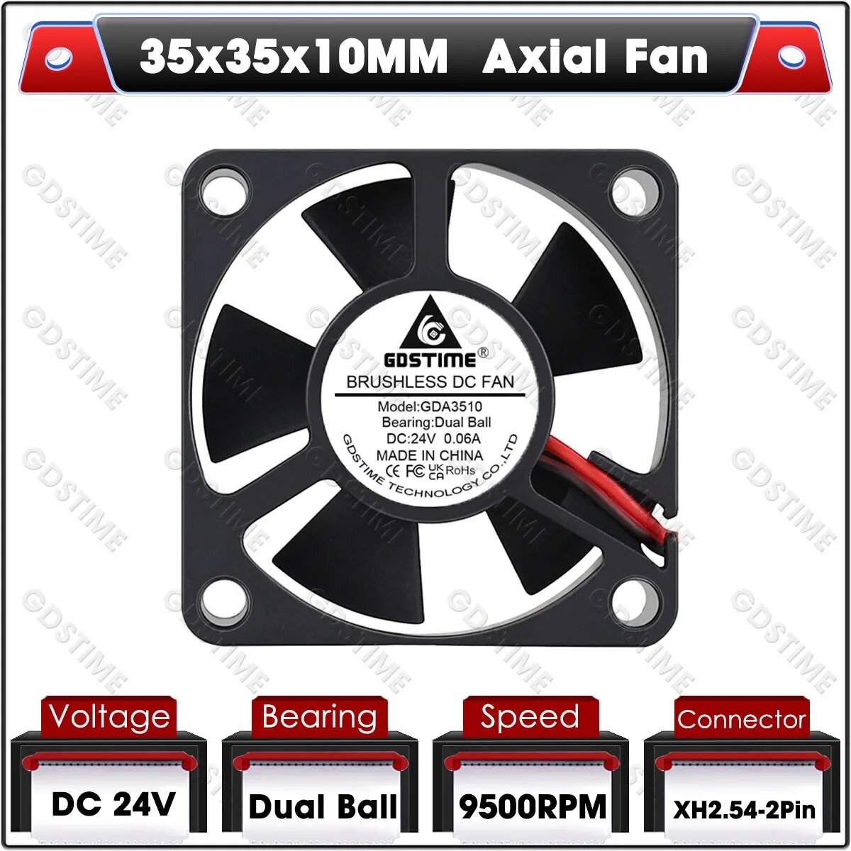 Бесщеточный вентилятор Gdstime 3510 для 3D-принтеров 2PCS, 24V B 2PIN-XH2.54