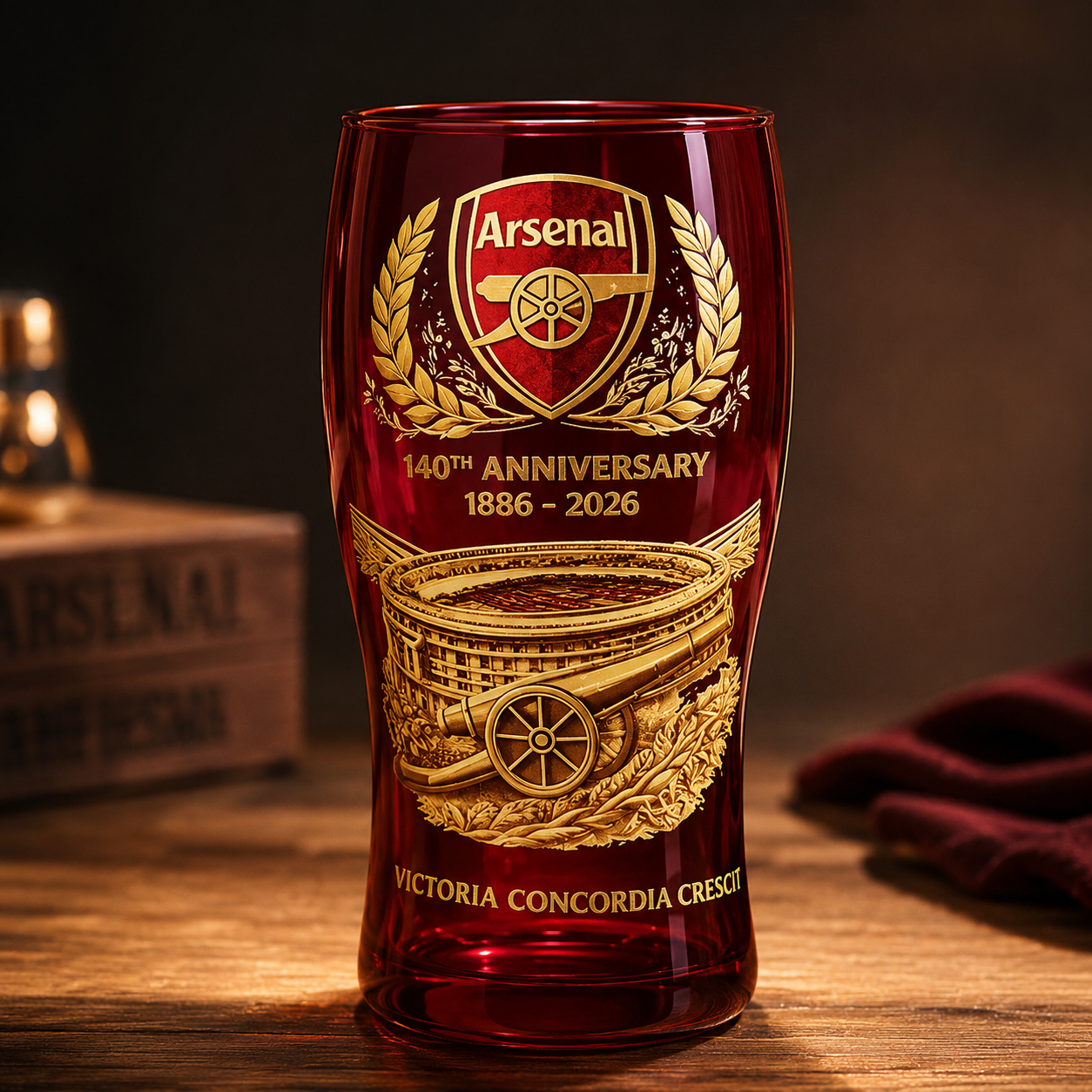 Стеклянный пивной бокал, Футбольный юбилей, Arsenal, Пинтовый стаканчик, Цветное стекло