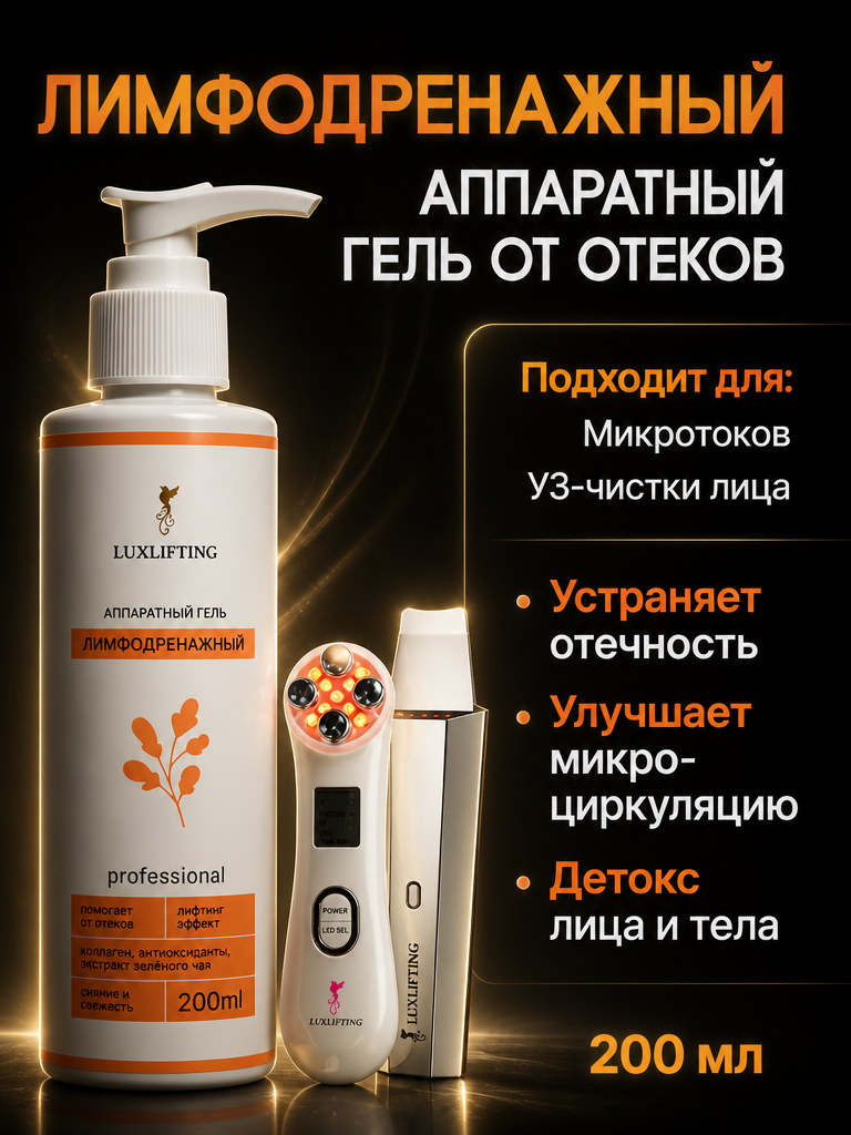 LUXLIFTING Лимфодренажный микротоковый аппаратный гель от отеков и УЗ чистки лица