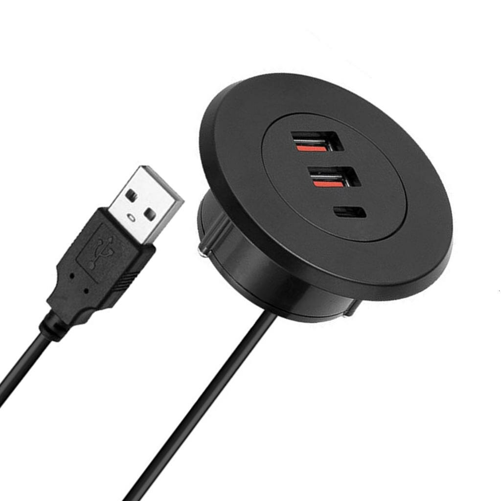 USB-C громмет для стола, 3 порта, Черный - EU