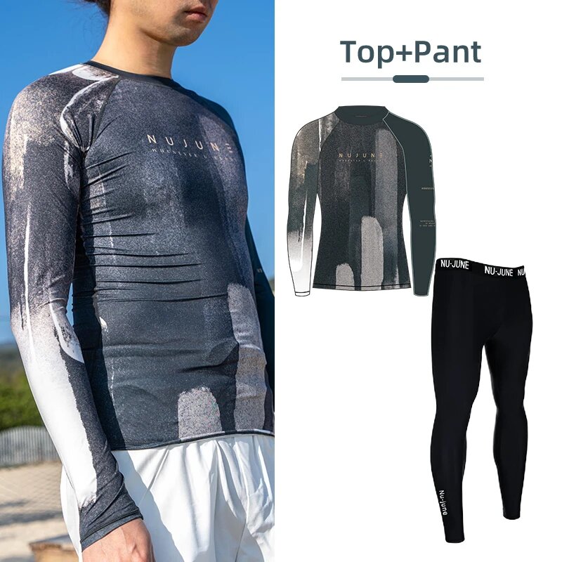 Nu-June Мужской комплект рашгард UPF50, шорты, толстовка 4XL, Surf Suit 3