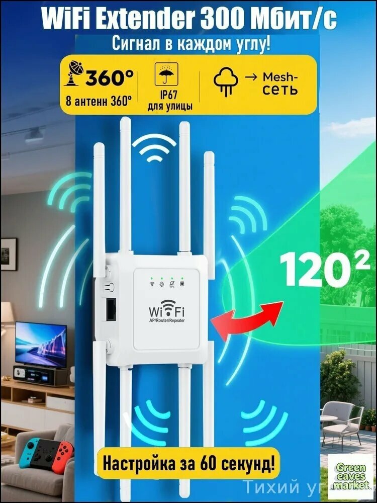 Уличный Mesh-репитер Demei, 8 антенн, 2.4 ГГц 300 Мбит/с, Ethernet, IP67, белый