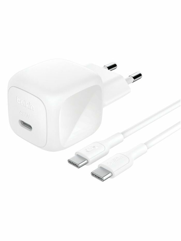 Сетевое зарядное устройство Belkin Wall Charger BoostCharge USB-C 45W с кабелем USB-C/USB-C PD. Длина кабеля: 1м. Цвет: белый