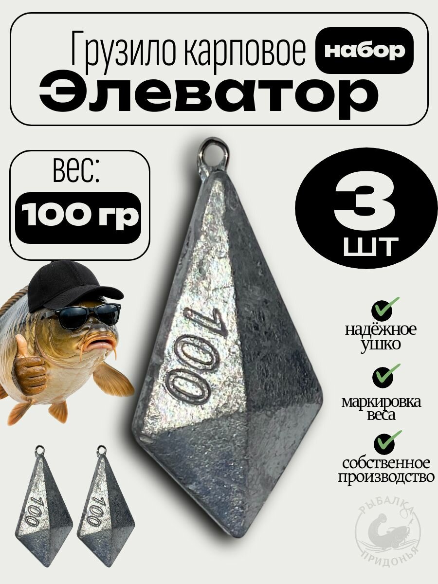 Грузило карповое элеватор 100гр 3 шт