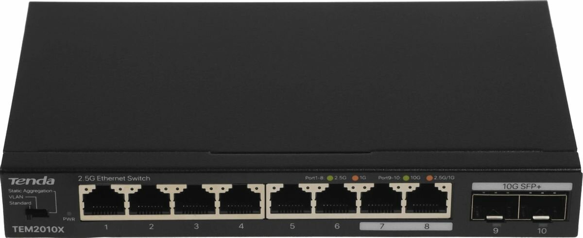 Коммутатор Tenda TEM2010X черный, L2 8x2.5Гбит/с 2SFP+ неуправляемый