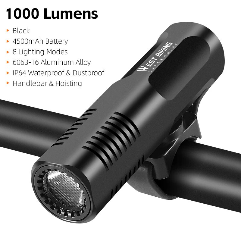Велофонарь West Biking 1000 Lumens Black