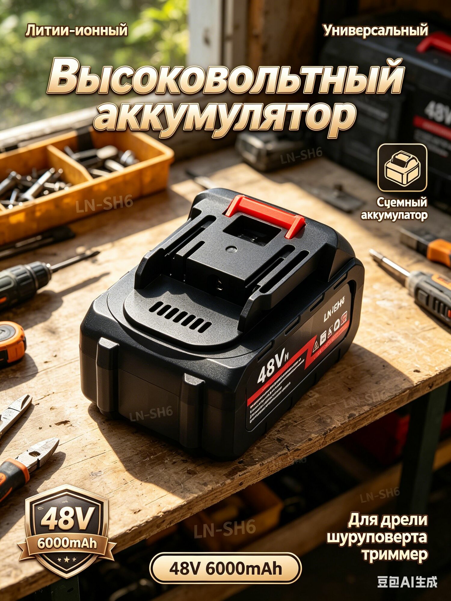 Литий-ионный аккумулятор 48V 6000mAh универсальная батарея для электроинструмента дрель шуруповерт триммер замена оригинала