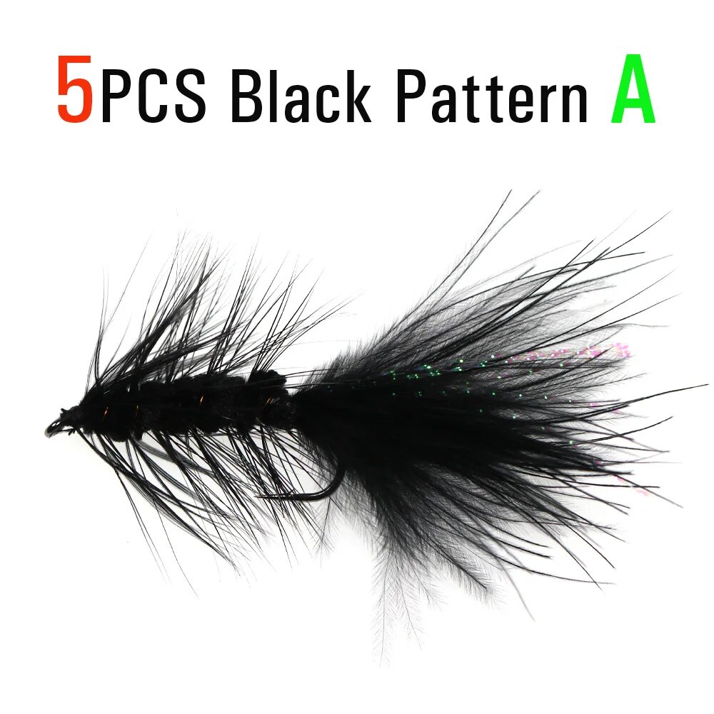 ICERIO Искусственные мухи для рыбалки #8 Черный, Size 4, 5PCS Black A